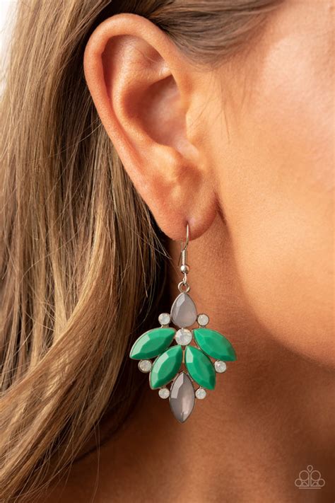 Contemporary Curves Green Earrings Paparazzi Accessories Bedazzle