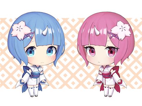 2girls Aqua Eyes Blue Hair Cat Smile Chibi Hawah127 Horns Japanese
