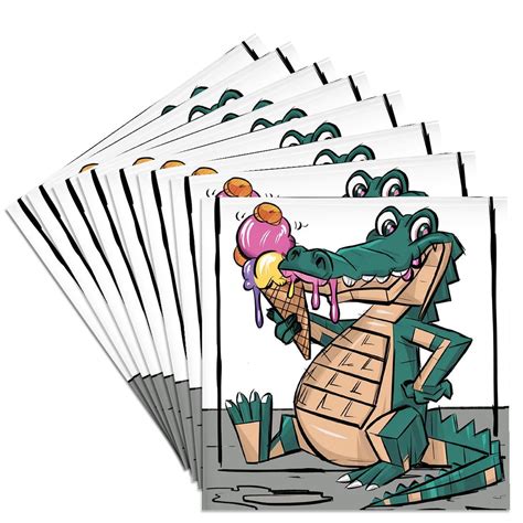3drose Funny Cute Cool Alligator Eating Ice Cream Cone Beach Abstract