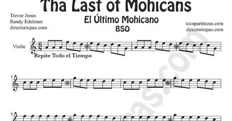 tubepartitura El Último Mohicano partitura para Violín banda sonora de