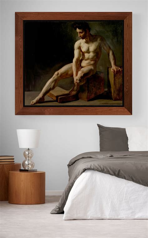 Male Frontal Nude Édouard Detaille Print Handsome Man Sitting Seated