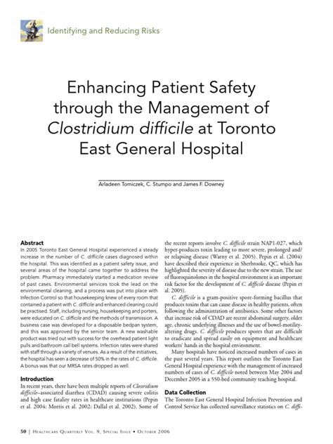 Enhancing Patient Safery Through The Management Of C Difficile At Toronto East General Hospital
