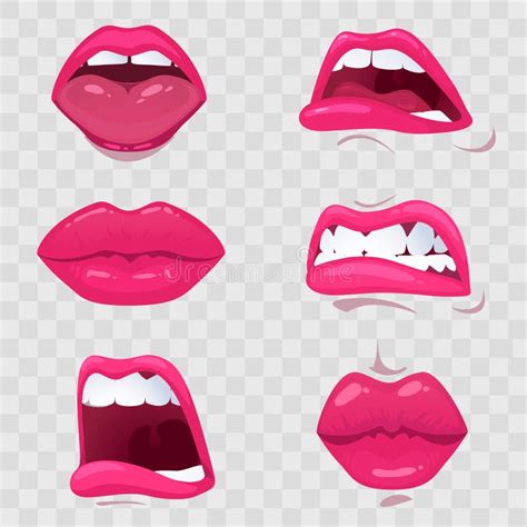 Cartoon Mouth With Emotions Sensuality And Sadness Resentment And
