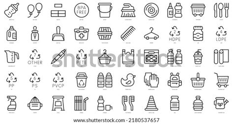 Set Thin Line Plastic Products Icons Stock Vector Royalty Free 2180537657 Shutterstock