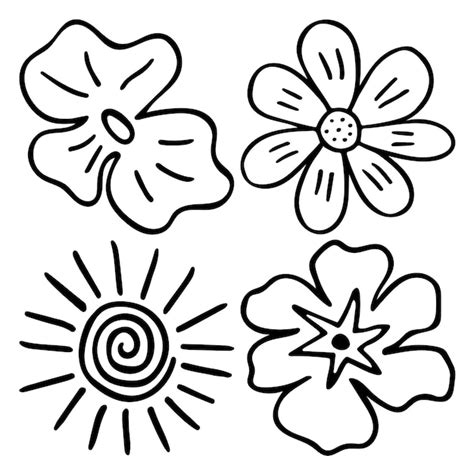 Croquis Doodle Contour Fleurs Dessin Dessiné à La Main De Bourgeons