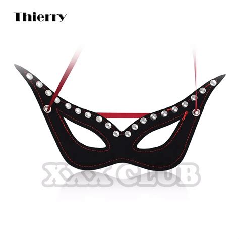 Thierry Hot Sex Products Black Cat Eyes Bondage Mask Inlaid Adult Games Leather Mask Stage