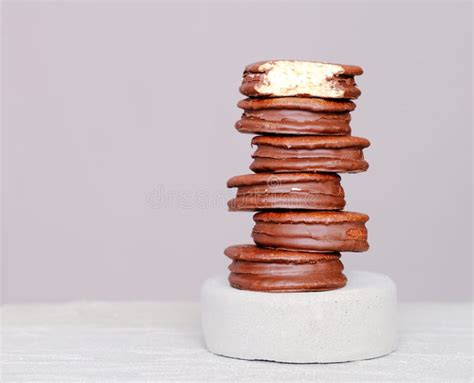 Stack Of Chocolate Cookies On The Table Dessert Of Chocolate Cookies