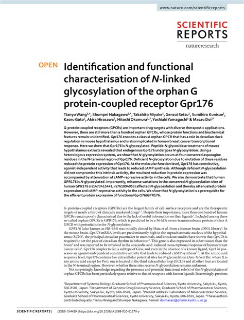 Pdf Identification And Functional Characterisation Of N Linked Glycosylation Of The Orphan G