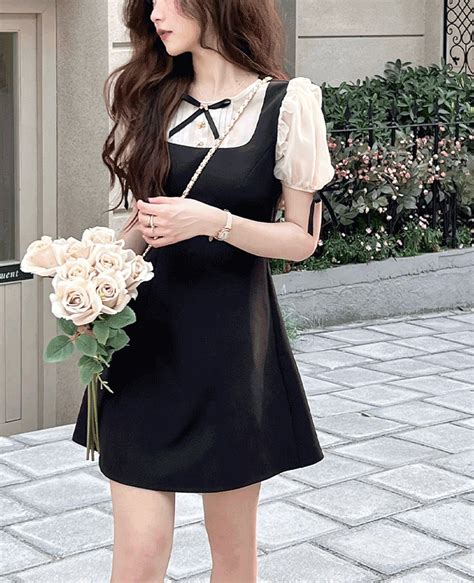 단디미로 당일발송s 여름원피스하객룩소개팅룩 신상 프렌치 숏원피스 A라인 멜빵 뷔스티에원피스 반팔 퍼프 블라우스 레이어드 코디세트 셋업 키작녀 미니원피스 블랙드레스