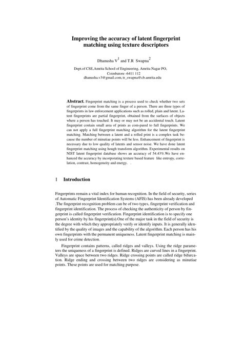 Pdf Improving The Accuracy Of Latent Fingerprint Matching Using Texture Descriptors