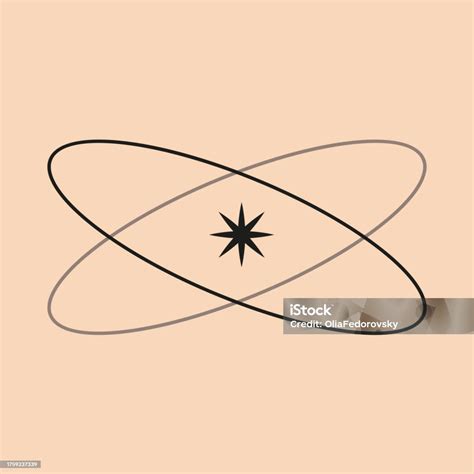 궤도 원자 타원형 타원형 양식화 된 별 추상적인 다채로운 미니멀리즘 선형 디자인 요소 기하학적 형태 현대적인 아치 모양 궤도에
