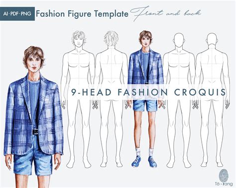 Male Fashion Figure Template Heads Croquis Design Cuts