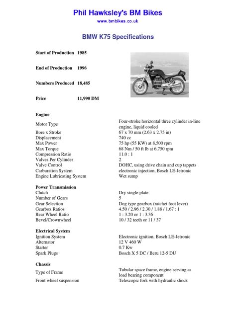 Bmw K75 Specifications Overview Pdf Technology And Engineering