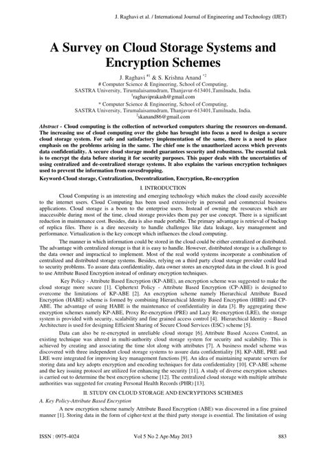 PDF A Survey On Cloud Storage Systems And Encryption Schemes