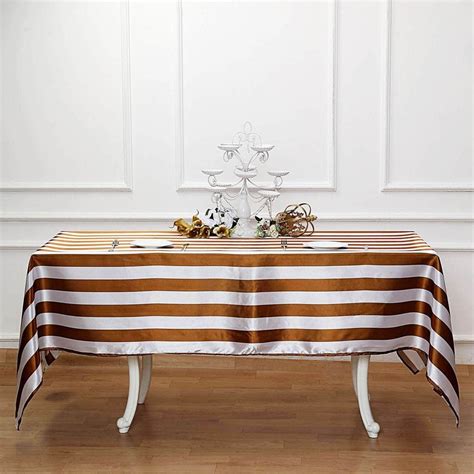60x102 Stripe Satin Rectangle Tablecloth Gold And White Seamless