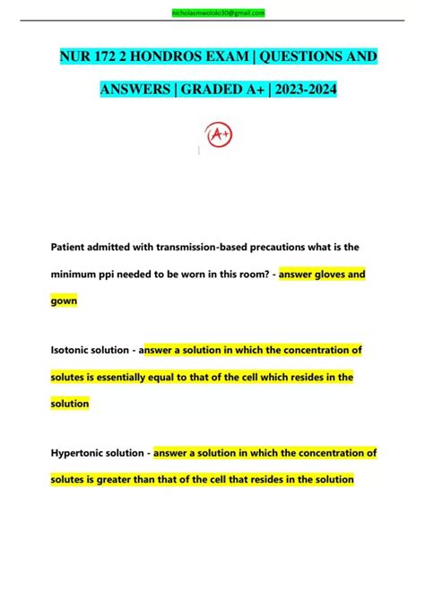 Nur 172 2 Hondros Exam Questions And Answers Graded A Nur 172 2