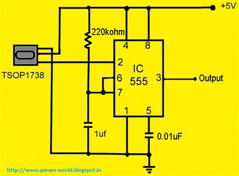 Param World IR Receiver Circuit Using 555 With TSOP 1738