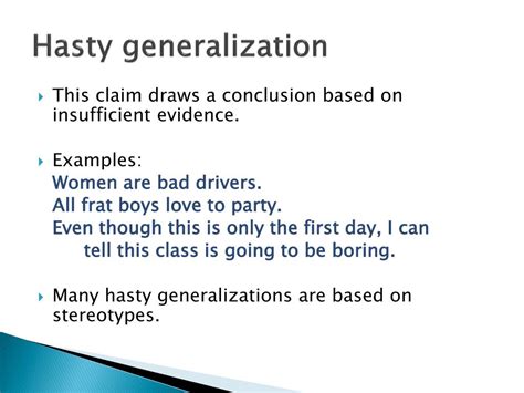 Which 2 Sentences Contain Examples Of Hasty Generalization At Aaron