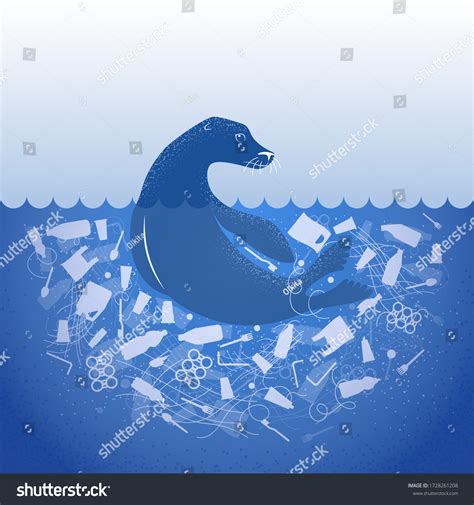 Vektor Stok Stop Ocean Plastic Pollution Ecological Poster (Tanpa ...