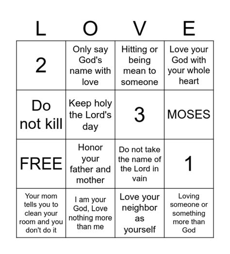 First Five Commandments Bingo Card