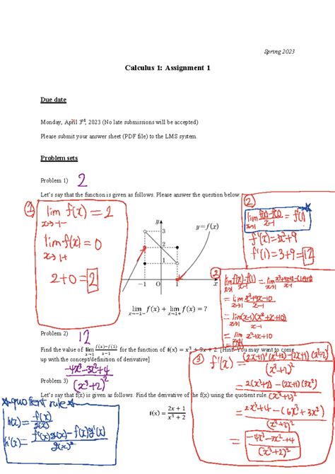 Calculus 1 Assignment 1 Spring 2023 Calculus 1 Assignment 1 Due Date