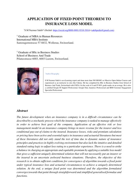 PDF APPLICATION OF FIXED POINT THEOREM TO INSURANCE LOSS MODEL