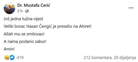 Preminuo Hasan Čengić Jedan Od Osnivača Sda Depo Portal