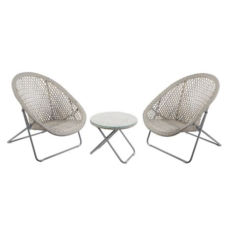 Grey And Buff Faux Rattan Garden Chair And Table Set