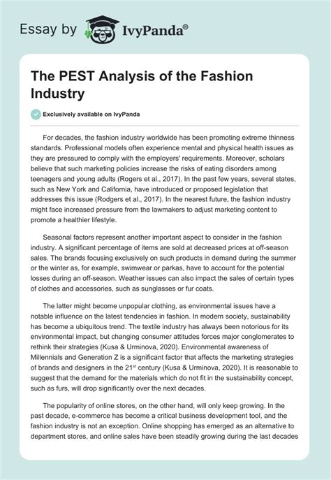 The PEST Analysis Of The Fashion Industry Words Essay Example