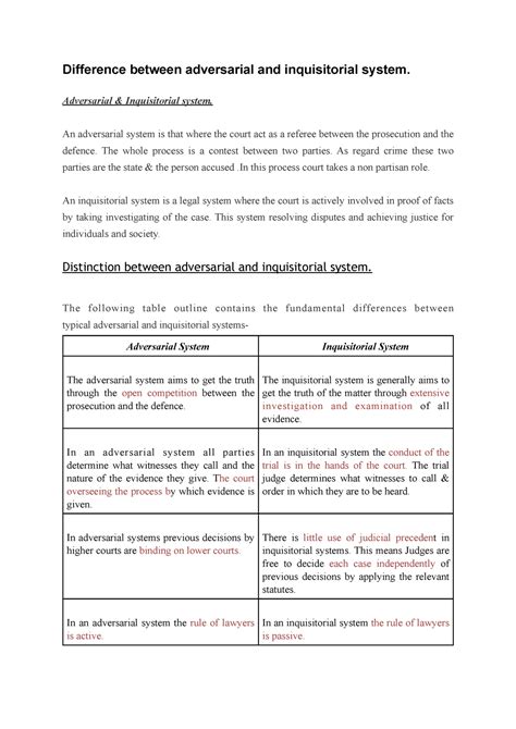 difference between adversarial and inquisitorial system adversarial