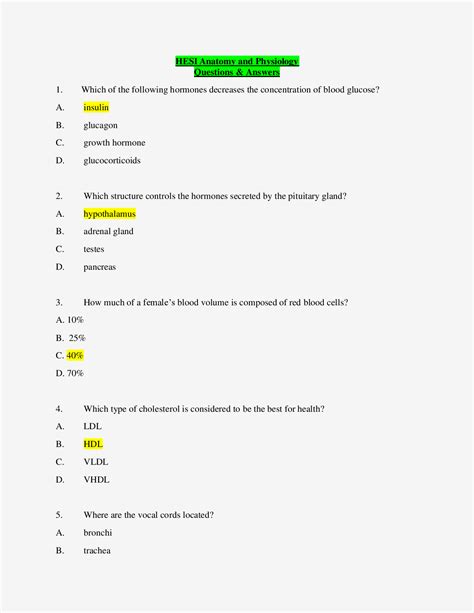 Hesi Anatomy And Physiology Questions And Answers Browsegrades