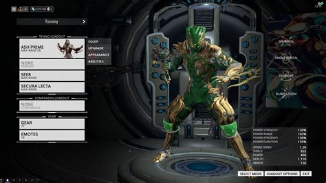 Outfit Ash Prime Koga Skin Green Ranger Ash R WarframeRunway