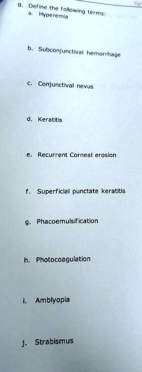 Solved Define The Following Terms A Hyperemia B Subconjunctival
