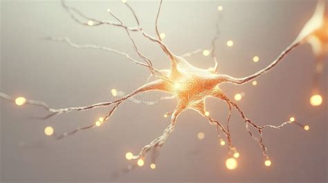 Glowing Neuron With Branching Dendrites And Axon Close Up Ai Generated Stock Illustration