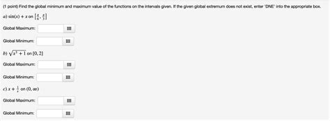 solved 1 point find the global minimum and maximum value