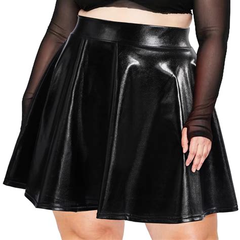 Moon Wood Women S Plus Size Sparkly Metallic Flared Pleated Mini Skater