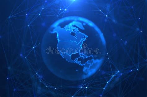 Blue Holographic Globe With Nodes Connected Around Earth Stock Image