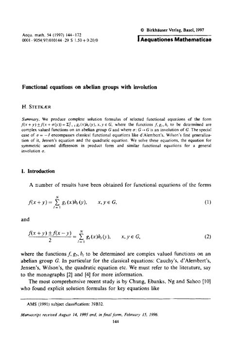 Pdf Functional Equations On Abelian Groups With Involution