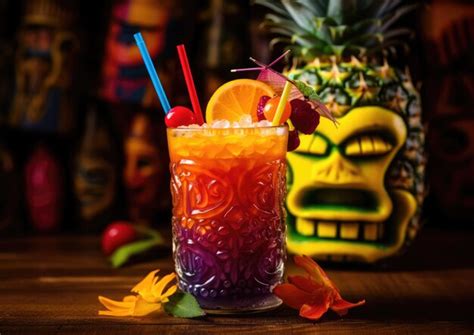 A Vibrant And Colorful Zombie Cocktail In A Tiki Glass Showcasing Its