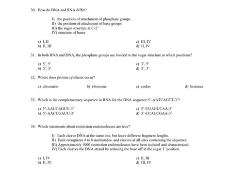 Solved 30 How Do DNA And RNA Differ I The Position Of Chegg Com