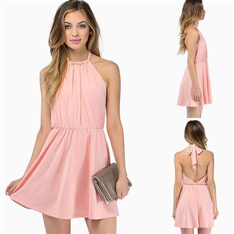 Sexy Backless Solid Color Halter Chiffon Dress