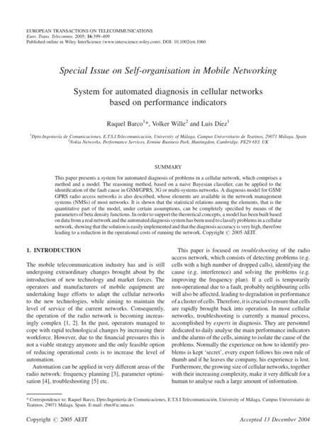 System For Automated Diagnosis In Cellular Networks Based On Performance Indicators Pdf