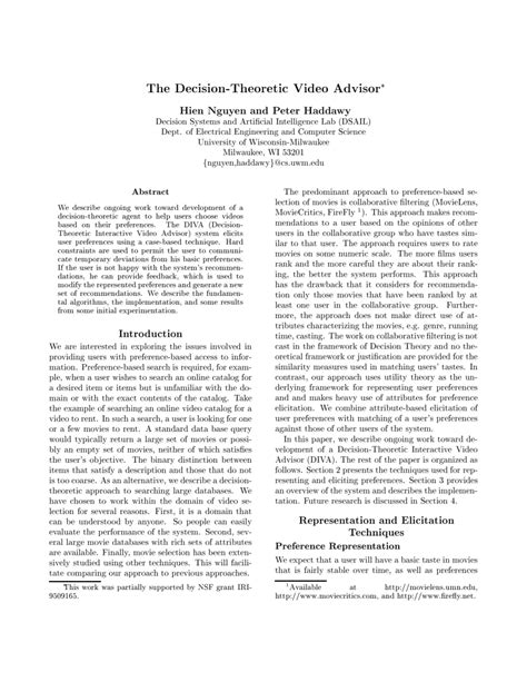 Pdf The Decision Theoretic Interactive Video Advisor