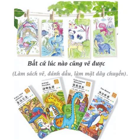Set 20 Tờ Tranh Tô Màu Nước Kèm Cọ Vẽ Tranh Cho Bé Sách Tô Màu Dùng Nước