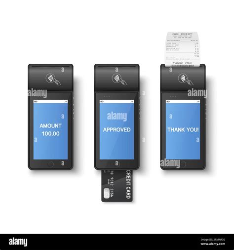 Vector 3d Black Nfc Payment Machine With Approved Status And Paper Receipt Bill Credit Card