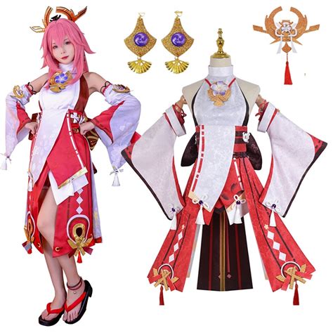 Genshin Impact Yae Miko Cosplay Costume Guuji Yae Fancy Dress Full Set