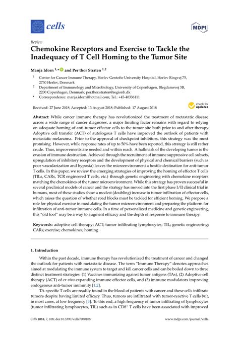 Pdf Chemokine Receptors And Exercise To Tackle The Inadequacy Of T
