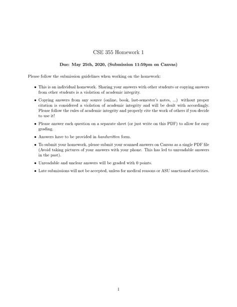 Cse 355 Summer 20 Hw01 Cse 355 Homework 1 Due May 25th 2020 Submission 1159pm On Canvas