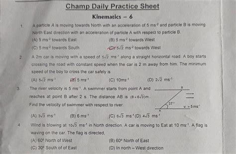 The River Velocity Is 5 Ms−1 A Swimmer Starts From Point A And Reaches A
