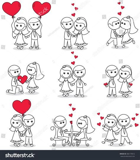 Collection Set Of Cute Couple Doodle With Hearts Doodle Art Heart